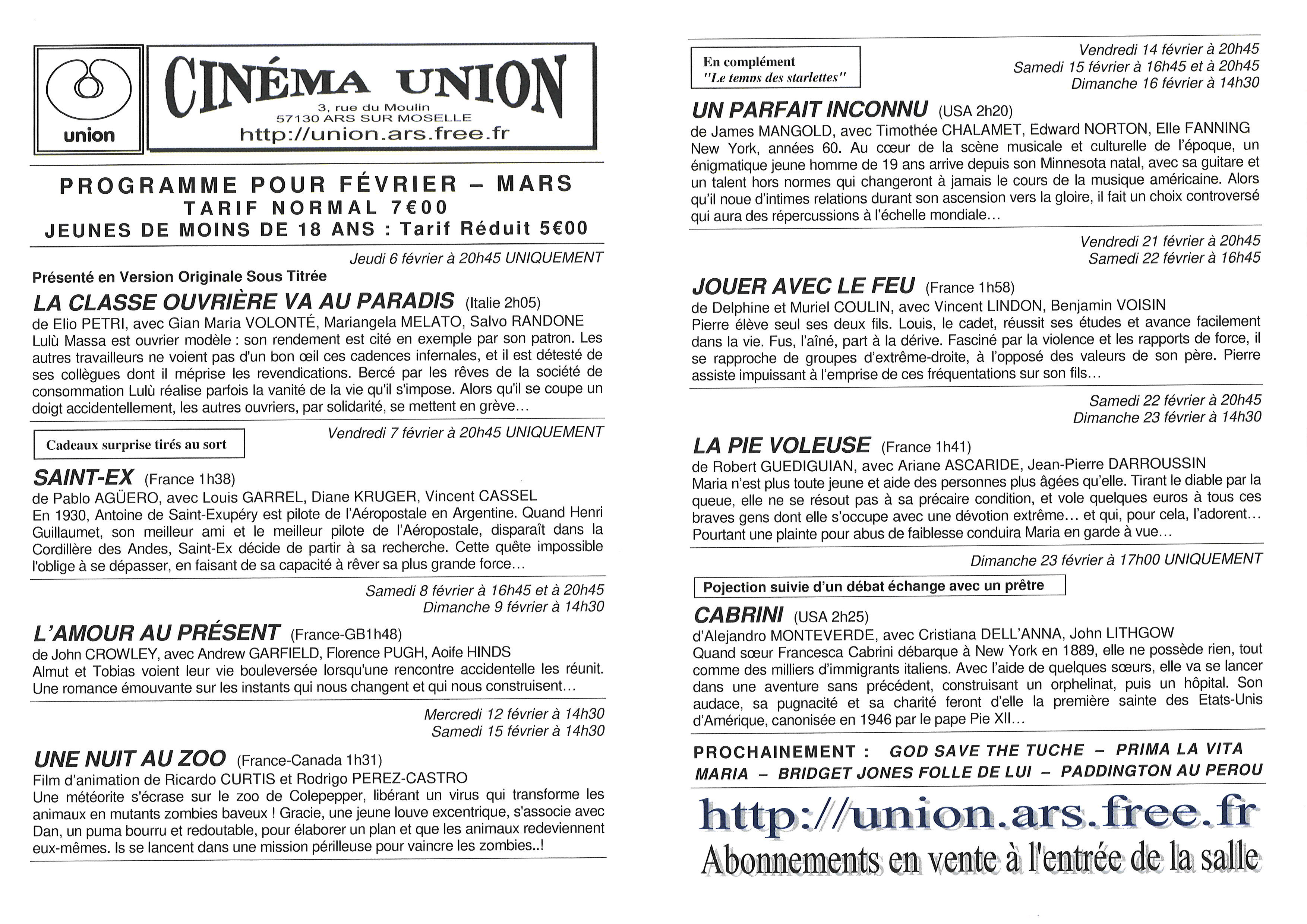 PROGRAMME CINEMA UNION